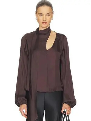 WeWoreWhat Wrap Neck Tie Top - Dark Brown