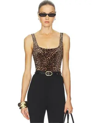 Good American Velvet Modern Tank Bodysuit - Mini Lucky Leopard