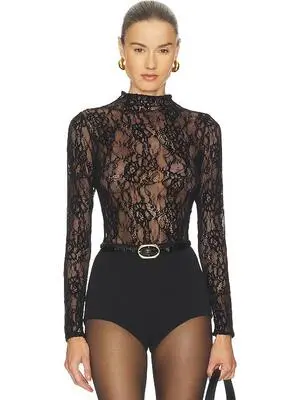 Good American Lace Mock Neck Bodysuit - Black001