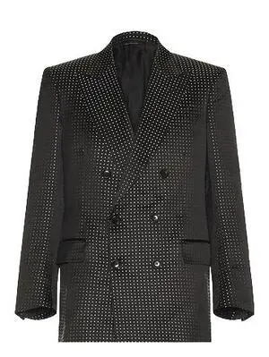 TOM FORD Duchesse Polka Dot Jacquard Double Breasted Jacket - Black & Ivory
