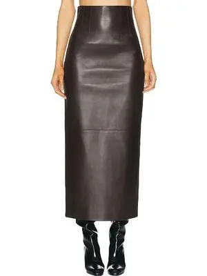 Khaite Loxley Leather Skirt - Mud