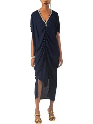 BUSAYO Olami Pearl Trim Asymmetric Midi Dress - Blue