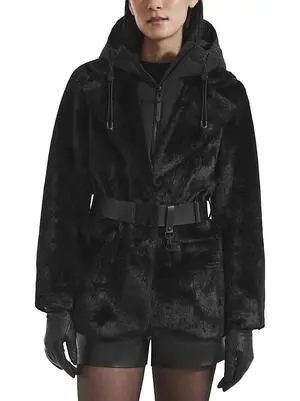 Rudsak Faux Fur Jacket With Removable Hood - Black