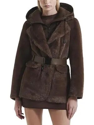 Rudsak Faux Fur Jacket With Removable Hood - Mocha