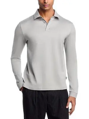 BOSS Pado Long Sleeve Mercerized Cotton Polo Shirt - Silver