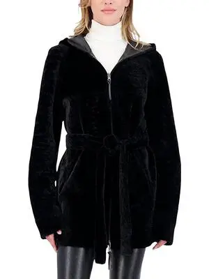 Gorski Reversible Shearling Zip Parka Coat - Black/black