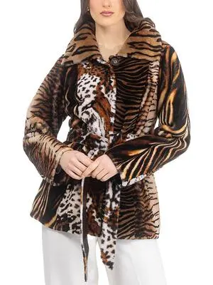 Gorski Shearling Belted Jacket - Africa Print