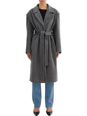 LAMARQUE Tie Detailed Coat - Heather Dark Grey