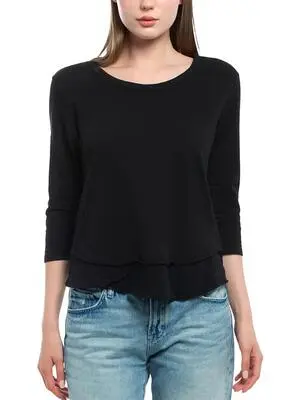 WILT CLOTHING 3/4 Sleeve Shrunken Crew Mock Layer Tee - Black