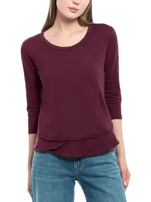 WILT CLOTHING 3/4 Sleeve Shrunken Crew Mock Layer Tee - Dark Fig