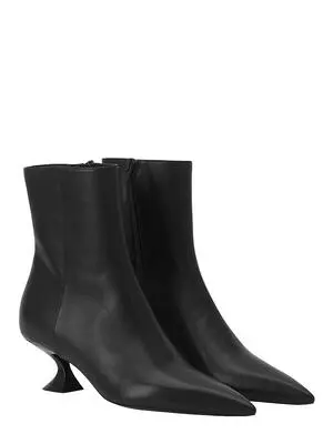 LANVIN Leather Ankle Boots With Pointed Toe And Curved Heel - Black