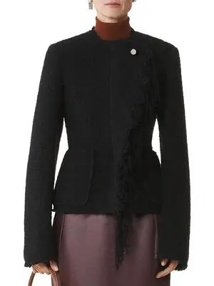 LANVIN Asymmetrical Boucle Wool Jacket - Black