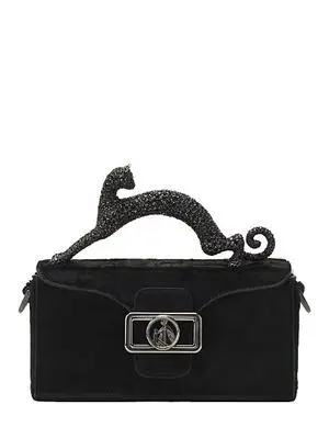 LANVIN Pencil Cat Nano Leather Bag With Pony Effect And Rhinestones - Black