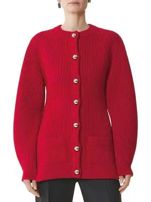LANVIN Wool Ribbed Cardigan - Red Anemone