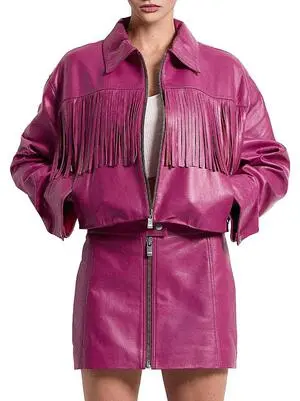 AS By DF Jeremiah Upcycled Leather Fringe Jacket - Rose