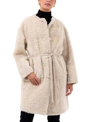 Gorski Reversible Collarless Shearling Coat - Beige/beige