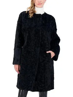 Gorski Reversible Collarless Shearling Coat - Black/black