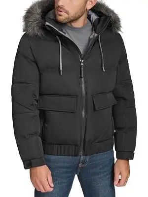 Andrew Marc Lithgow Bomber Jacket With Removable Hood - Black