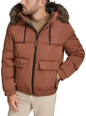 Andrew Marc Lithgow Bomber Jacket With Removable Hood - Copper