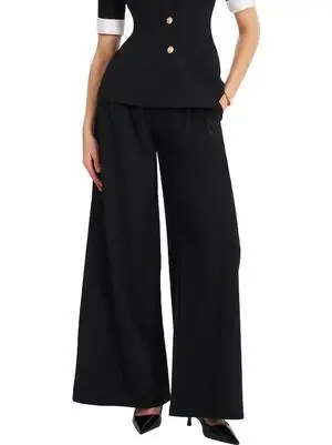 MISS CIRCLE Aleeza Wide Leg Suit Pants - Black