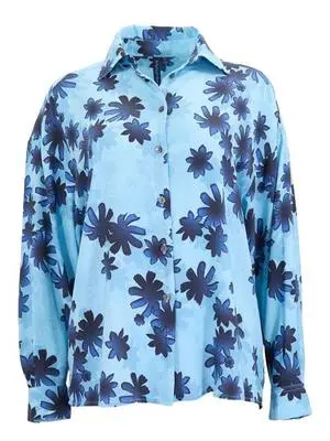 LORDS OF HARLECH Silk Oversized Blouse - Rambla Floral Teal