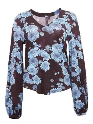 LORDS OF HARLECH Long Sleeve V-neck Top - Serious Floral Plum