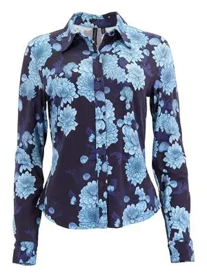 LORDS OF HARLECH Stephanie Stretch Knit Shirt - Serious Floral Navy