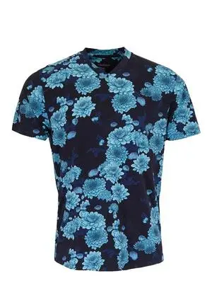 LORDS OF HARLECH Maze V-neck Tee - Serious Floral Navy