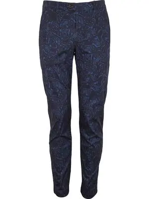 LORDS OF HARLECH Jack Flat Front Stretch Sateen Pant - Madrid Paisley Navy