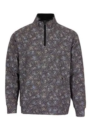 LORDS OF HARLECH Craig Brushed Interlock Quarter Zip Pullover - Madrid Paisley Smoke
