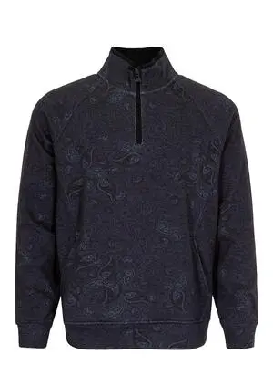 LORDS OF HARLECH Craig Brushed Interlock Quarter Zip Pullover - Montgat Paisley Black