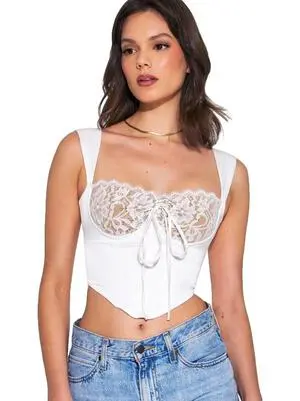 MISS CIRCLE Everly Lace Satin Corset Top - White