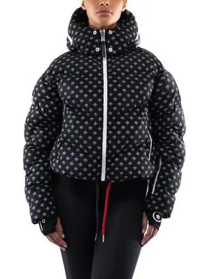 MALIBU SKI CLUB Ditsy Hooded Puffer Jacket - Black