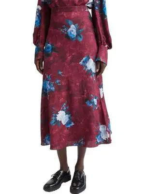 Erdem Abstract Rose Print Midi Skirt - Abstract Rose Mulberry Red