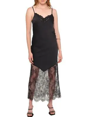 PETAL & PUP Satin And Lace Maxi Slipdress - Black