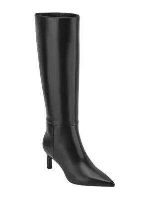 Marc Fisher Eva Pointed Toe Knee High Boots - Black Smooth