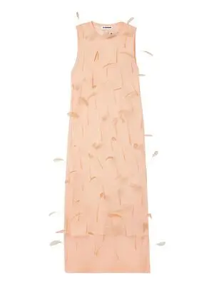 JIL SANDER Feather-embellished Layered Knitted-silk Midi Dress - Pink