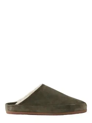 Mulo Shearling-lined Suede Slippers - Green