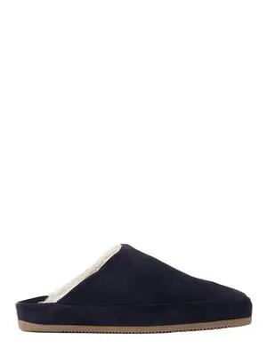 Mulo Shearling-lined Suede Slippers - Blue