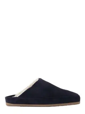 Mulo Shearling-Lined Suede Slippers Navy