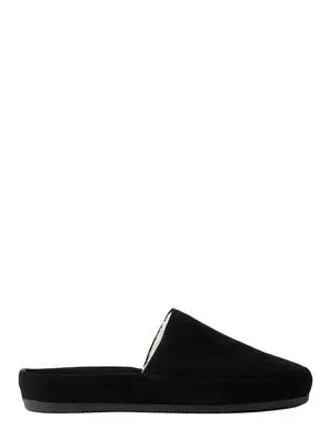 Mulo Shearling-lined Suede Slippers - Black