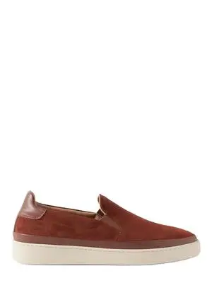 Mulo Leather-trimmed Suede Slip-on Sneakers - Brown
