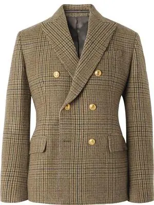 SLOWEAR Incotex Double-breasted Prince Of Wales Checked Wool Blazer - Brown