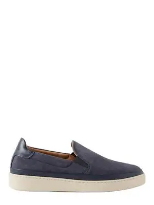 Mulo Leather-trimmed Suede Slip-on Sneakers - Blue