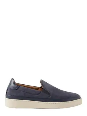 Mulo Leather-trimmed Suede Slip-on Sneakers - Blue