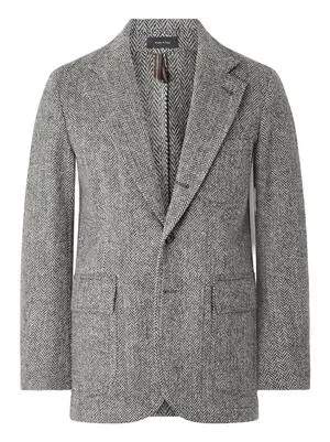 DRAKE'S Games Mk. Vii Unstructured Herringbone Harris Tweed Blazer - Gray