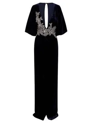 Costarellos Crystal-embellished Velvet Gown - Blue