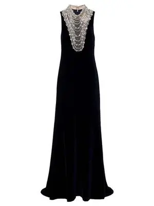 Costarellos Crystal-embellished Velvet Gown - Blue