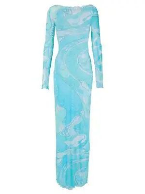 Emilio Pucci Orchidee Sheer Maxi Dress - Blue