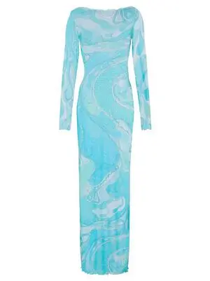 Emilio Pucci Orchidee Sheer Maxi Dress - Blue